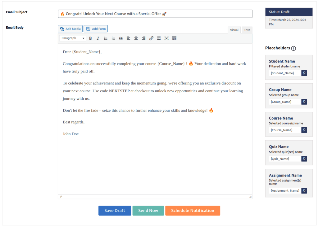 Student Email Notifications for LearnDash, LearnDash Notifications - SaffireTech